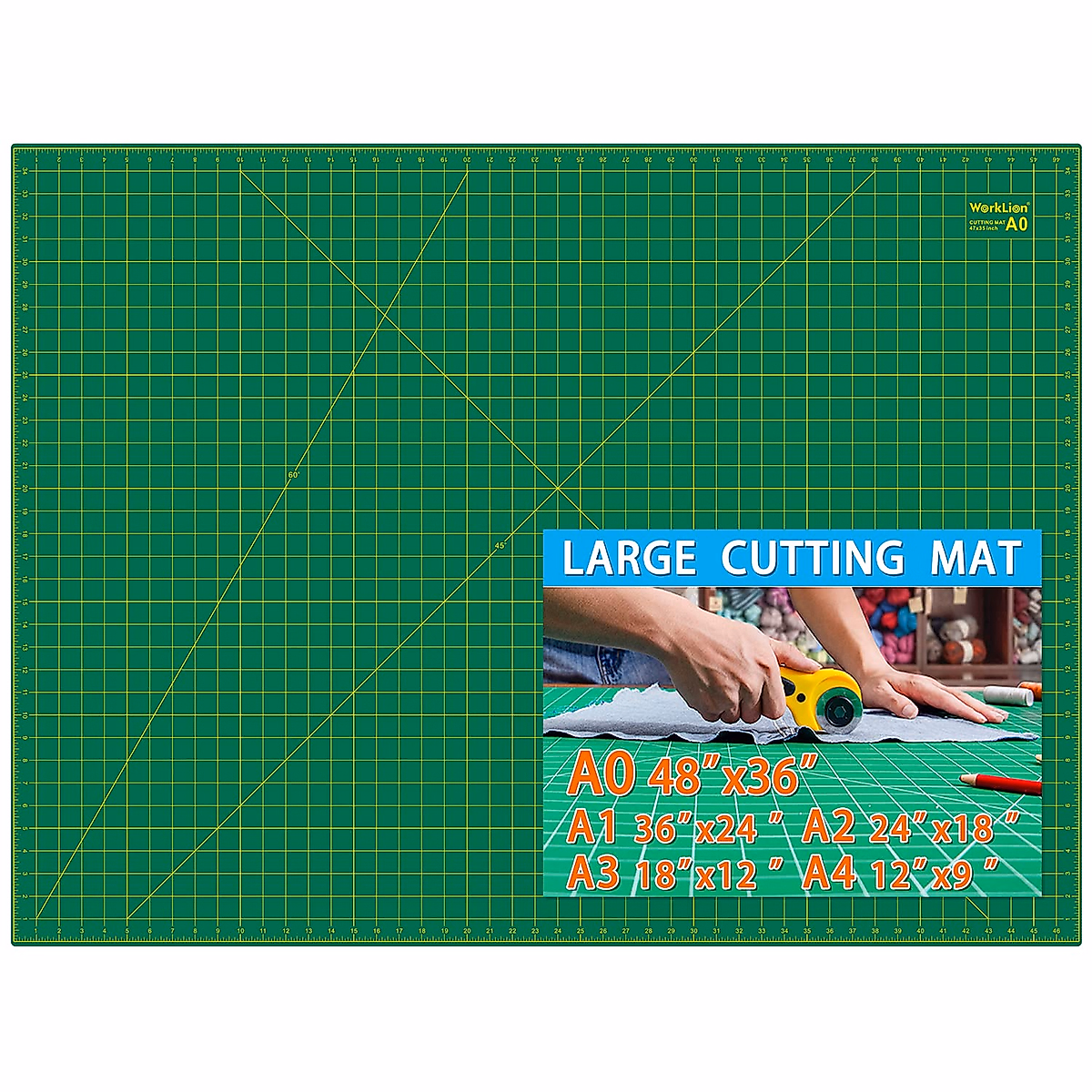 worklion self healing cutting mat 36" x 48" for sewing,fabric cutting,rotary cutting,5-layer non-slip as desk top for Scrapbooking & Quilting & Sewing & Arts & Crafts Project……