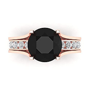 2.89ct Round Cut Solitaire Natural Black Onyx Engagement Promise Anniversary Bridal Ring Band set Sliding 18K Rose Gold 4.25