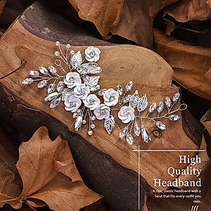 Catery Flower Bride Wedding Hair Vine Silver Crystal Headpiece Leaf Bridal Hair Piece Hair Accessories for Women and Girls (A-Sliver)