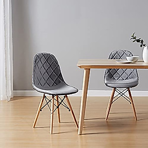 CangLong Mid Century Velvet Upholstered Dining Chair with Wood Legs for Kitchen, Dining, Living, Guest, Bed Room Side Chair, Set of 2, Dark Grey