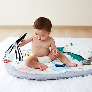 Lupantte 7 in 1 Baby Play Gym Mat, 2 Replaceable Washable Mat Covers Baby Activity Play Mat with 6 Toys, Visual, Hearing, Touch, Cognitive Development for Baby to Toddler, Thicker Non-Slip