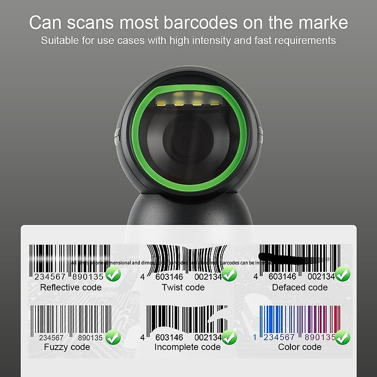 LICOERD Desktop 2D Barcode Scanner Platform Omnidirectional Auto Sensor Hand-Free POS System Barcode Reader QR Code Reader for Supermarket,Retail Store,Warehouse,Catering, Medical (Black)