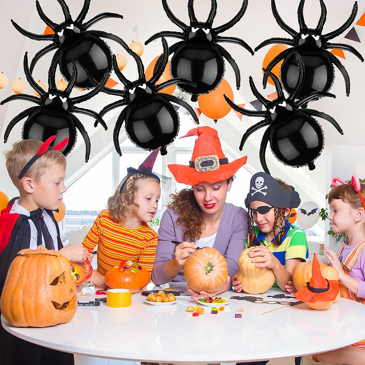 10pcs Halloween Spider Balloons, 32.28x30.7 Inch Large Spider Foil Balloons Scary Halloween Balloons for Halloween Themed Props Party Decorations Supplies