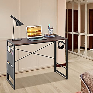 YOMT Foldable Desks for Small Spaces,Small Folding Writing Computer Desk Table with Storage Bag,Portable desks for Home Office,Brown