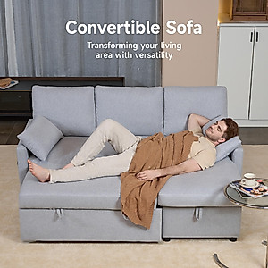 Real Relax 76'' Sleeper Sofa, 4-in-1 L Shaped Convertible Sofa Bed with Pull Out Bed and Storage, Couch with Chaise for Living Room, Apartment, Office and Bedroom, Light Gray