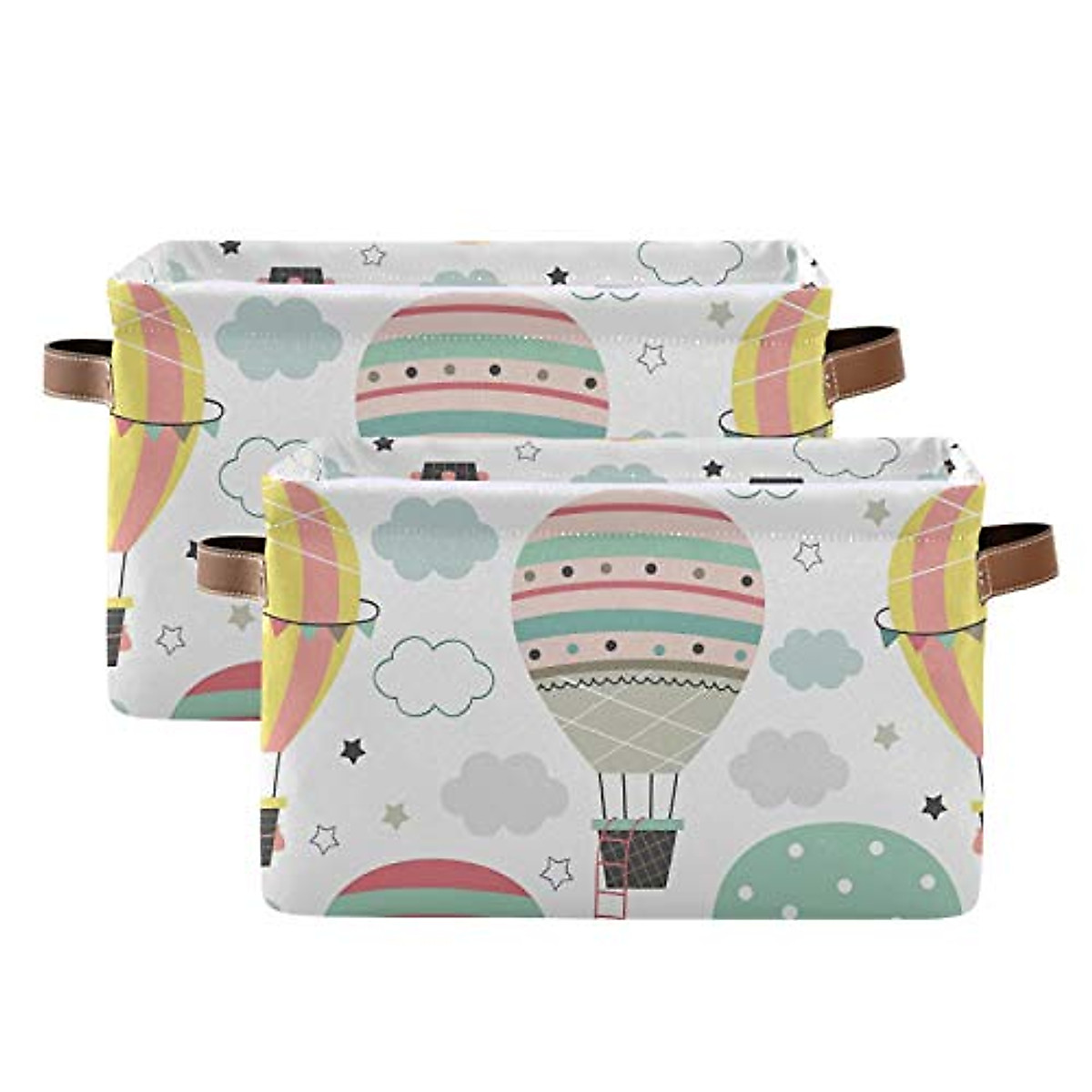 susiyo Large Foldable Storage Bin Hot Air Balloon Flying Fabric Storage Baskets Collapsible Decorative Baskets Organizing Basket Bin with PU Handles for Shelves Home Closet Bedroom Living Room-2Pack