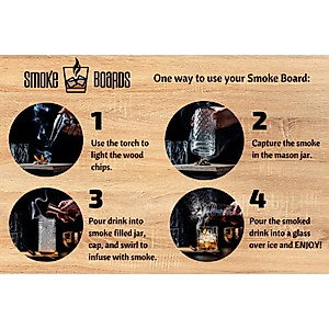 Smoke Board’s Old Fashioned Cocktail Smoker Kit with Torch - Whiskey/Bourbon Drink Infuser with Three Wood Chips, Smoker Kit Includes, Mixing Glass, Smoke Board, and Torch Lighter, USA Based Company