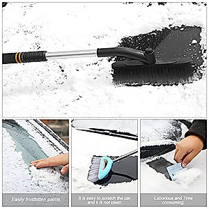 Snow Brush with Ice Scraper for Car Windshield, 26'' Extendable Rotatable Detachable Auto Window Cleaning Tool, Aluminum Body and Foam Grip, Winter Snow Removal Accessories for Most Cars (Black)