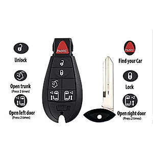 Pack of 2 Key Fob 6 Button Mushan Car Ignition Key Replacement FCC ID M3N5WY783X Fits for Grand Cherokee 2008-2013,for Dodge Ram 1500 2500 3500 2008-2010, for Chrysler Town & Country 2008-2015