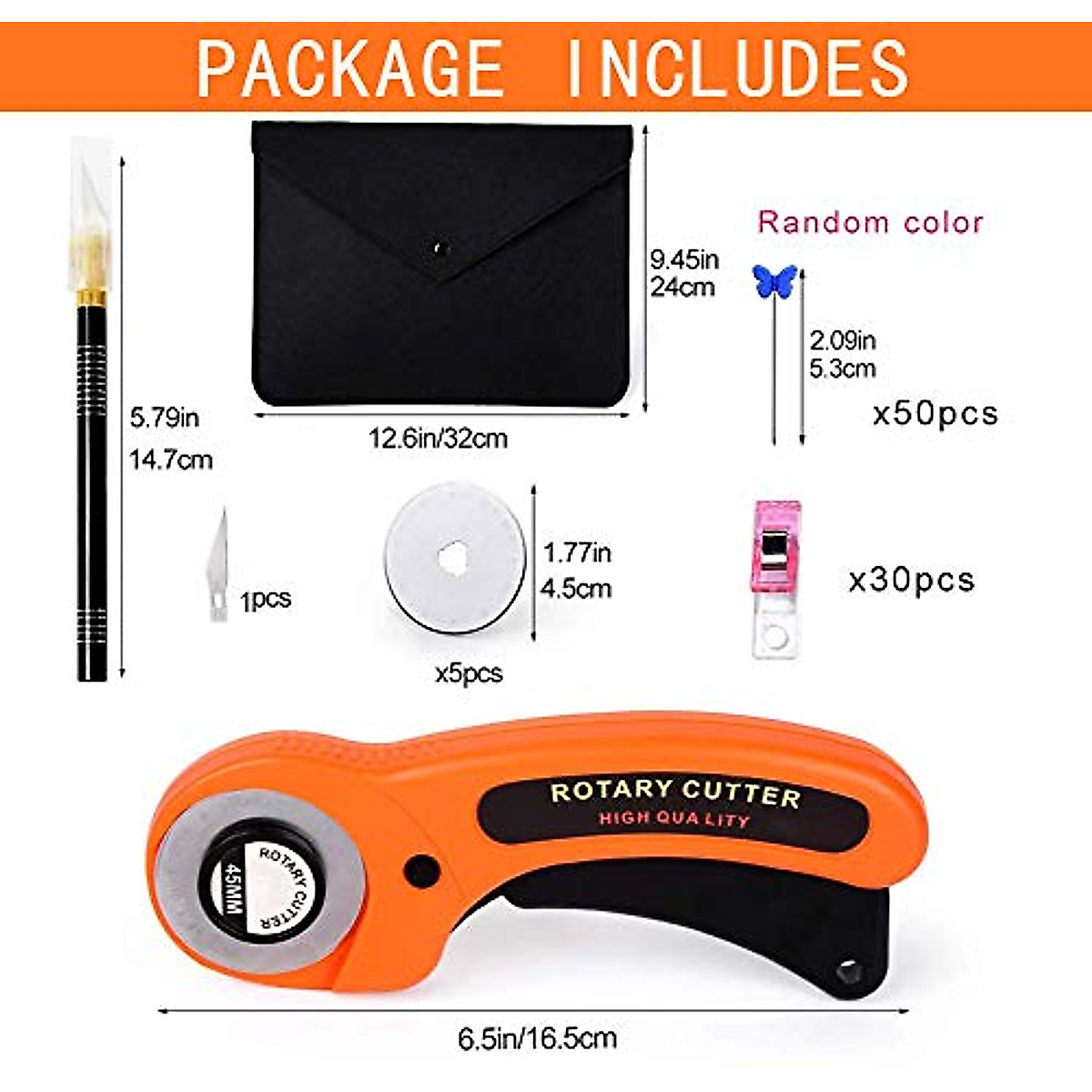 Swiftrans 90 PCS Rotary Cutter Kit, 45mm Rotary Cutter Tool Kit with 5 Extra Blades, A4 Cutting Mat, Patchwork Ruler, Carving Knife, Storage Bag Ideal Craft Supplies Set for Fabric Sewing and Quilting
