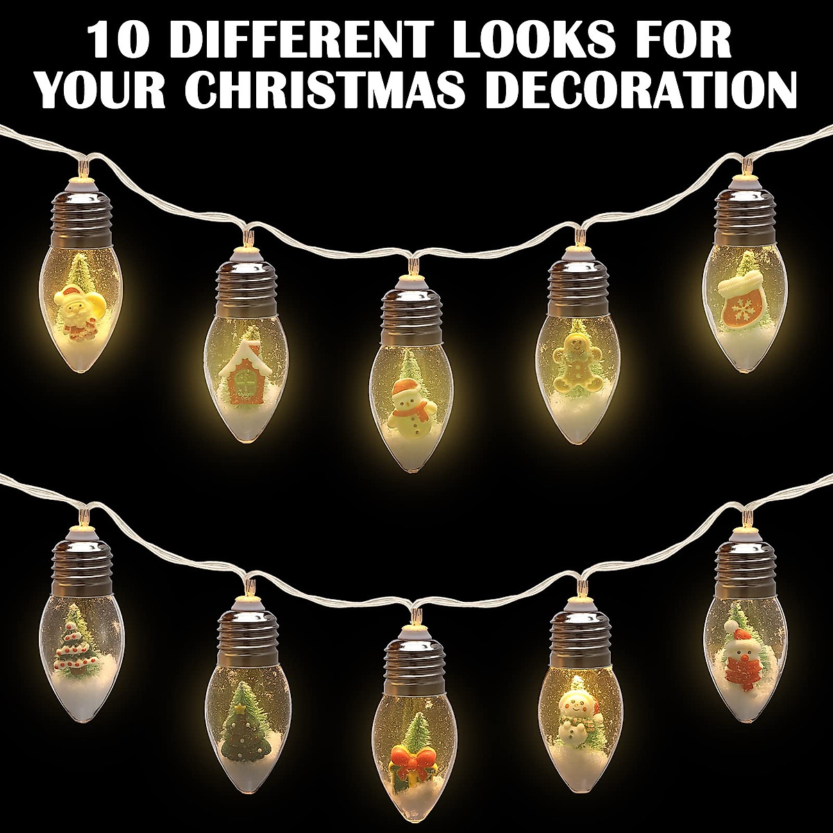 Hungdao Christmas Snow Globe String 7 ft Lights Christmas Tree Bubble Lights with 10 LED Clear Bulbs Battery Operated Snow Globe Lights Christmas Decoration for Garden Decor Party Indoor Outdoor Home