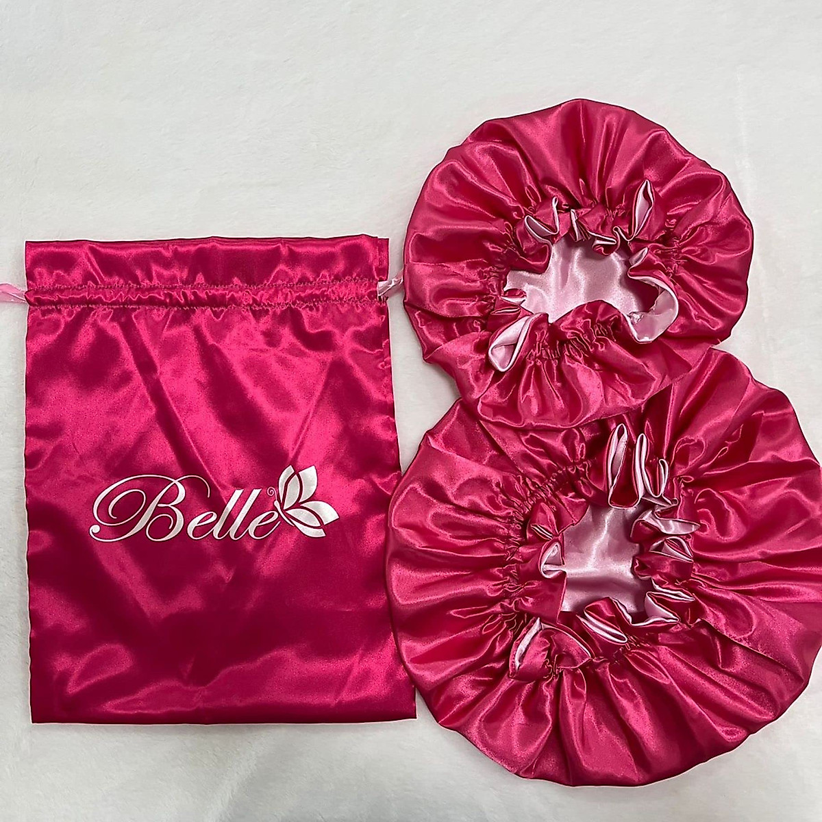 KiraBelle Matching Mommy and Me Satin Bonnet Set w/Travel Bag (Fuchsia) Christmas, Mother's Day, Easter, Birthday