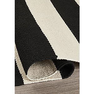 Fab Habitat Machine Washable Area Rug - Hand Woven, Stain Resistant, Pet Friendly - Premium Recycled Polyester Yarn - Stripes - Bedroom, Living/Dining Room - Nantucket - Black and White - 5 x 8 ft