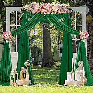 Wedding Arch Draping Fabric 18FT 2 Panels Emerald Green Chiffon Fabric Drapery Sheer Curtains for Backdrop Green Drapes Tulle Wedding Drapes for Ceremony Chiffon Wedding Arches for Party Stage Events