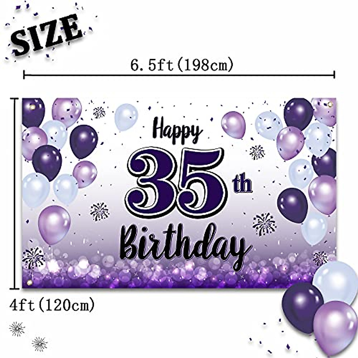 LASKYER Happy 35th Birthday Purple Large Banner - Cheers to 35 Years Old Birthday Home Wall Photoprop Backdrop,35th Birthday Party Decorations.