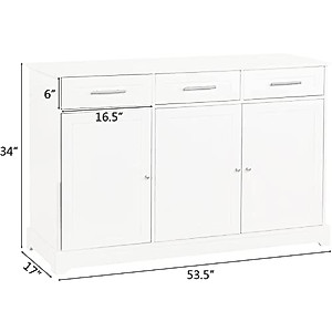 VINGLI Sideboard Cabinet Buffet Table Kitchen Storage Cabinet White Credenza Sideboards and Buffets with Storage Coffee Bar Cabinet with 3 Drawers and Doors for Home Kitchen, Dining Room, Living Room