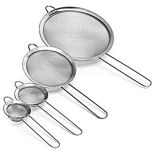 Kitchenitte Set of 4 Fine Mesh Strainer - Sieve Fine Mesh Stainless Steel Strainers - 2.2", 2.8", 4.7", and 7.1" Sizes - Ultra Durable Sieve, Kitchen Strainer Set for Sifting, Straining, Draining