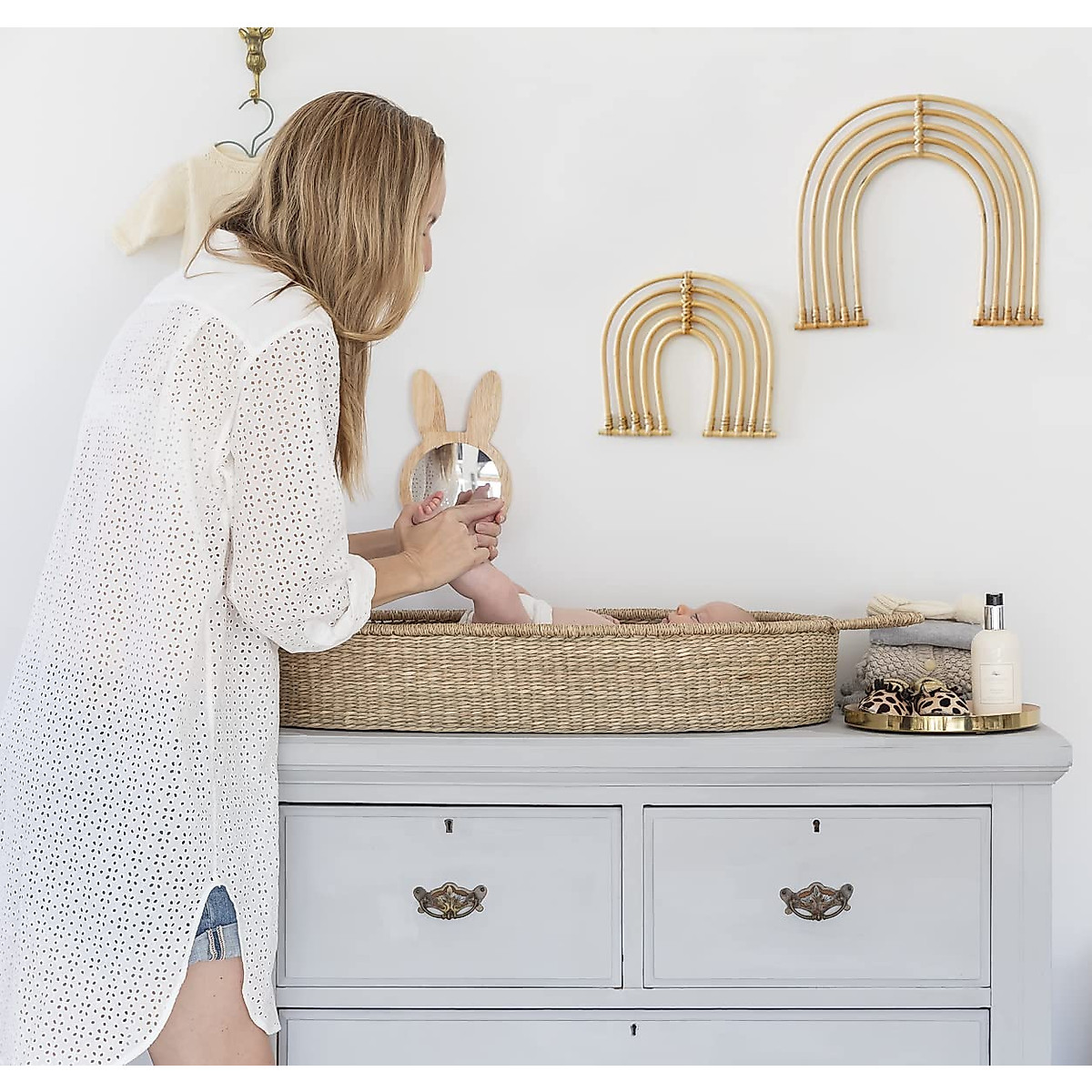 BEBE BASK Rattan Rainbow Nursery Decor Set of 2 - Handmade - Rainbow Decor for Girls Room - Wall Decorations