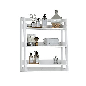 UTEX 3 Tier Bathroom Shelf Wall Mounted with Towel Hooks, Bathroom Organizer Shelf Over The Toilet (White)
