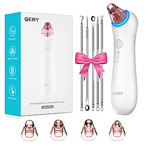 Blackhead Remover Pore Vacuum Extractor-2025 Upgrade GERY Blackhead Cleaner Electric Comedone Acne Extractor Kit Facial and Nose Peel Whitehead Black Head Removal Tool,Red&Blue Light, and 4 Porbes