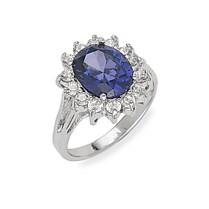 Sterling Silver Oval Created Tanzanite Princess Diana/Kate Middleton Ring (Size 6)