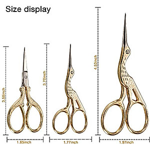 3 Pieces Stork Scissors Stainless Steel Crane Design Sewing Scissors Embroidery Scissors Tailor Scissors Dressmaker Shears for Embroidery, Paper Cutting, Sewing and Daily Activities (Gold)