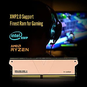 V-Color Skywalker Plus DDR4 64GB (32GBx2) 4266MHz (PC4-34100) CL19 Gaming Desktop Ram Memory Hynix IC Dual Rank 1.5V - Golden (TO432G42D819CSGAKK)