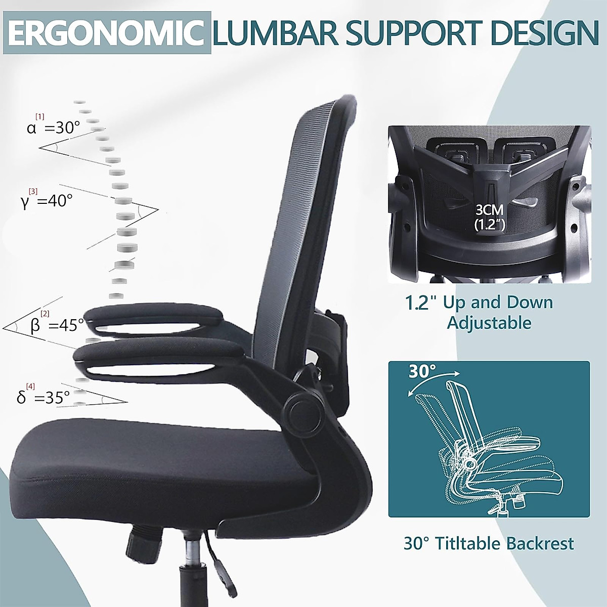 KLASIKA Desk Chairs with Wheels, Ergonomic Mesh Office Chair Adjustable Height and Swivel Lumbar Support Home Office Chair with Flip Up Armrests (8PK)