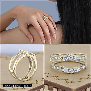 Dazzlingrock Collection Round White Diamond Anniversary 3 Stone Enhancer Ring for Women (0.80 ctw) in 14K Yellow Gold Size 7.5