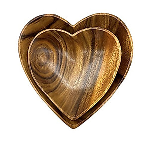 WRIGHTMART Wooden Bowl Set of 2, Decorative Heart Shaped Server for Food, Salad, Nut Mixes, Versatile, Use as a Jewelry, Coin Catchall Dish, Add Heart to Culinary Creations, Acacia Wood