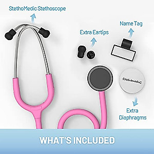 Dual Head Stethoscope for Medical and Home by FriCARE, Classic Lightweight Design, Stethoscope for Adult, Gift for Nurses, Doctors, Medical Students, 28 inch (Peach Pink)