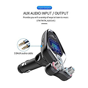 Bluetooth 5.0 FM Transmitter for Car, QC3.0 & TFT Colorful Display Wireless Bluetooth FM Radio Adapter Four Music Player Mode/Car Kit，Hands-Free Calls Support TF Card/U Disc Aux Input/Output