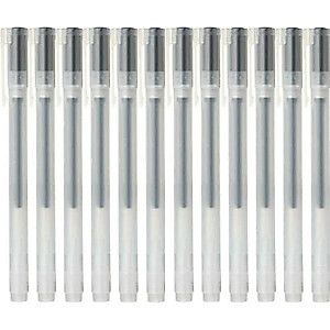 Moma Muji MUJI 0.38mm Black color Gel Ink Cap Type Ballpoint Pen 12 Pieces Set with Original Pen Case,12 Count (Pack of 1)(M00312)