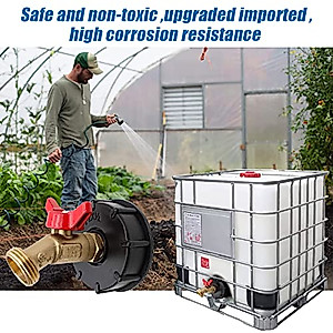 275-330 Gallon IBC Tote Water Tank Adapter 2" Coarse Thread + Lead-Free Brass Hose Faucet Water Shut-Off Valve with Ball Valve, IBC Water Tank Fitting, Garden Hose Connector Replace Valve Parts