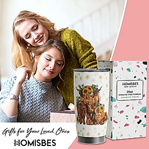 HOMISBES Highland Cow Gifts for Women - Scottish Highland Cow Coffee Travel Mug - Just A Girl Who Loves Highland Cows Cups Decor - Stainless Steel Tumbler 20oz With Lid And Straw