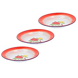 Hemoton 3pcs Vintage Enamel Plate Fruit Plate Enamel Fruit Platter Vintage Salad Plate Enamel Washing Platter Vintage Enamelware Serving Platter (20cm/ 8inch)