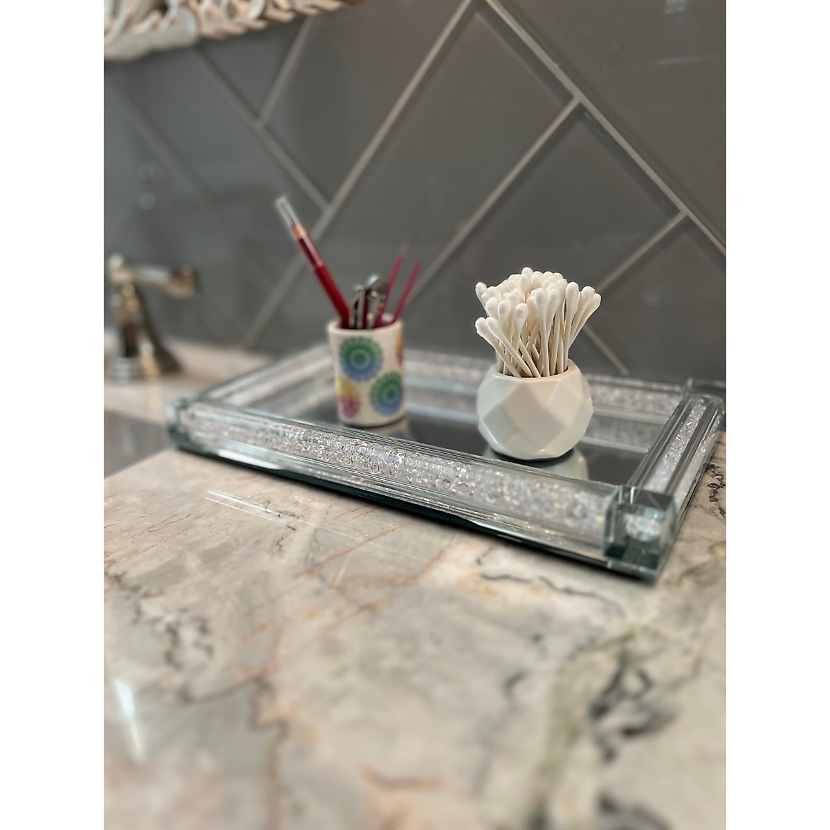 Home Haven Qtip Holder - Boho Mandelas Design - Q Tip Holder for Bathroom, Floss Pick Holder, Cotton Swab Holder, Bathroom Sink Decor, Flosser Holder, Bathroom Vanity Decor, Cute Bathroom Decor