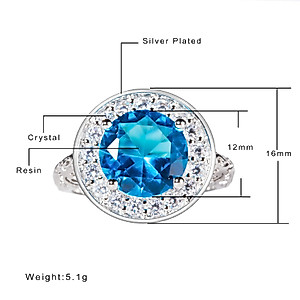 CKHAO Women's Ring - 16mm Silver Plated Blue Gemstone Ring Women Jewelry WK2009BLUE (7)
