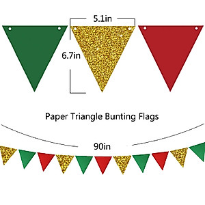 Christmas Party Decorations Paper Fans,Garlands String Circle Dot,Triangle Bunting Flags, Honeycomb Ball,Paper Tissue Pom Poms,Party Supplies for Christmas Birthday Wedding Baby Shower