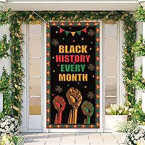 FARMNALL Black History Month Door Cover African American Decoration Party Photography Door Banner Farmhouse Holiday Decor Pattern Black Red Yellow Supplies for Home Office