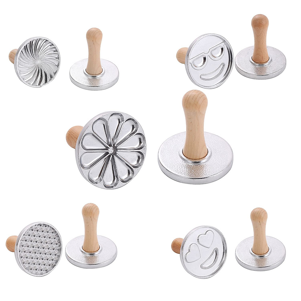 Cookie Stamps Set of 5,Cookie Stamps for Baking Christmas Wooden Handle Nordic Stamp with Geo Cast,Citrus,Emoji,Easy to Use (SET OF 5)