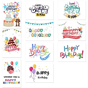 100 Pack Happy Birthday Cards - Bulk Set Includes 10 Unique Designs, 4 x 6 Inches for Kids & Adul