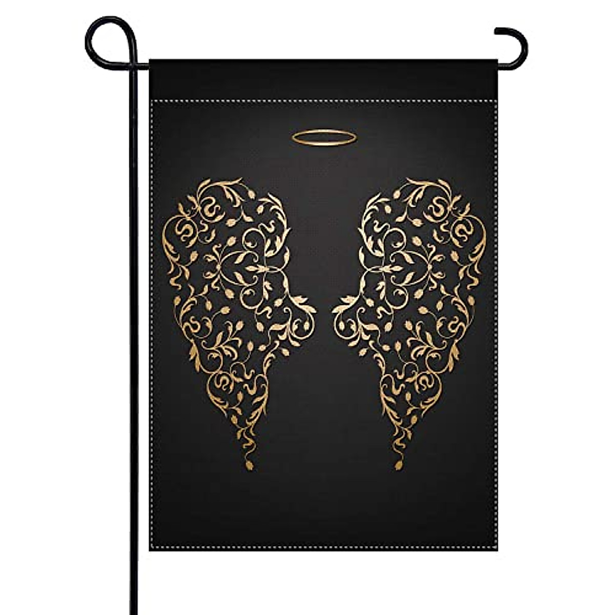 Uanvaha Golden Wings Garden Flags 12.5X18 Double Sided Halo Heart on The Black Background Abstract Angel Small House Flag Outdoor Home Patio Lawn Farmhouse Decor