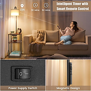 Hitish Floor Lamp with Table, Rustic End Table Lamp with USB Charging Port, Power Outlet & Shelves, Side Table Reading Light with Adjustable Color Temperatures & Brightness for Bedroom, Living Room