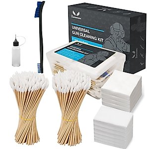 Gun Cleaning Supplies in Storage Box -Gun Cleaning Patches 2 Specifications 200 Pcs Gun Cleaning Cotton Swabs Bamboo Handle 6 Inch 2 Mode 200 Pcs include Double-Ended Cleaning Brush and 20ML Oiler