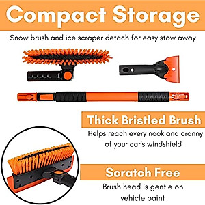 BIRDROCK HOME 60" Extendable Snow Brush with Detachable Ice Scraper for Car | 14" Wide Squeegee & Bristle Head | Size: Truck, Car, SUV, & RV | Aluminum Body with Ergonomic Rubber Grip