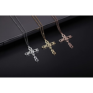 Amazing Grace Cross Necklace 18K Gold Plated Religious Faith Christian Jewelry (Silver)