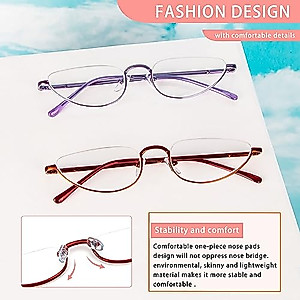 KoKoBin Half Reading Glasses for Men Women,Half Moon Metal Frame Lens Spring Hinge Readers, Purple+Red 3.00