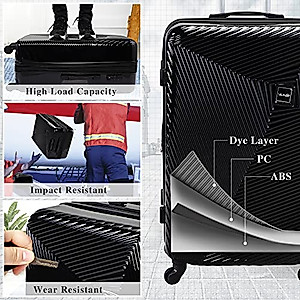 VLIVE HardShell Luggage Set with Spinner Wheel, 3 Pieces Suitcase Set with TSA Lock, Expandable Travel Suitcase Set (Black)