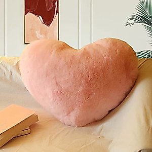 EastTree Pink Heart Throw Pillows for Mother Day, Faux Rabbit Fur 3D Fluffy Heart Pillows, Love Cute Plush Soft Heart Shaped Pillows Gift for Kids Living Bedroom 15 X 17 Inch